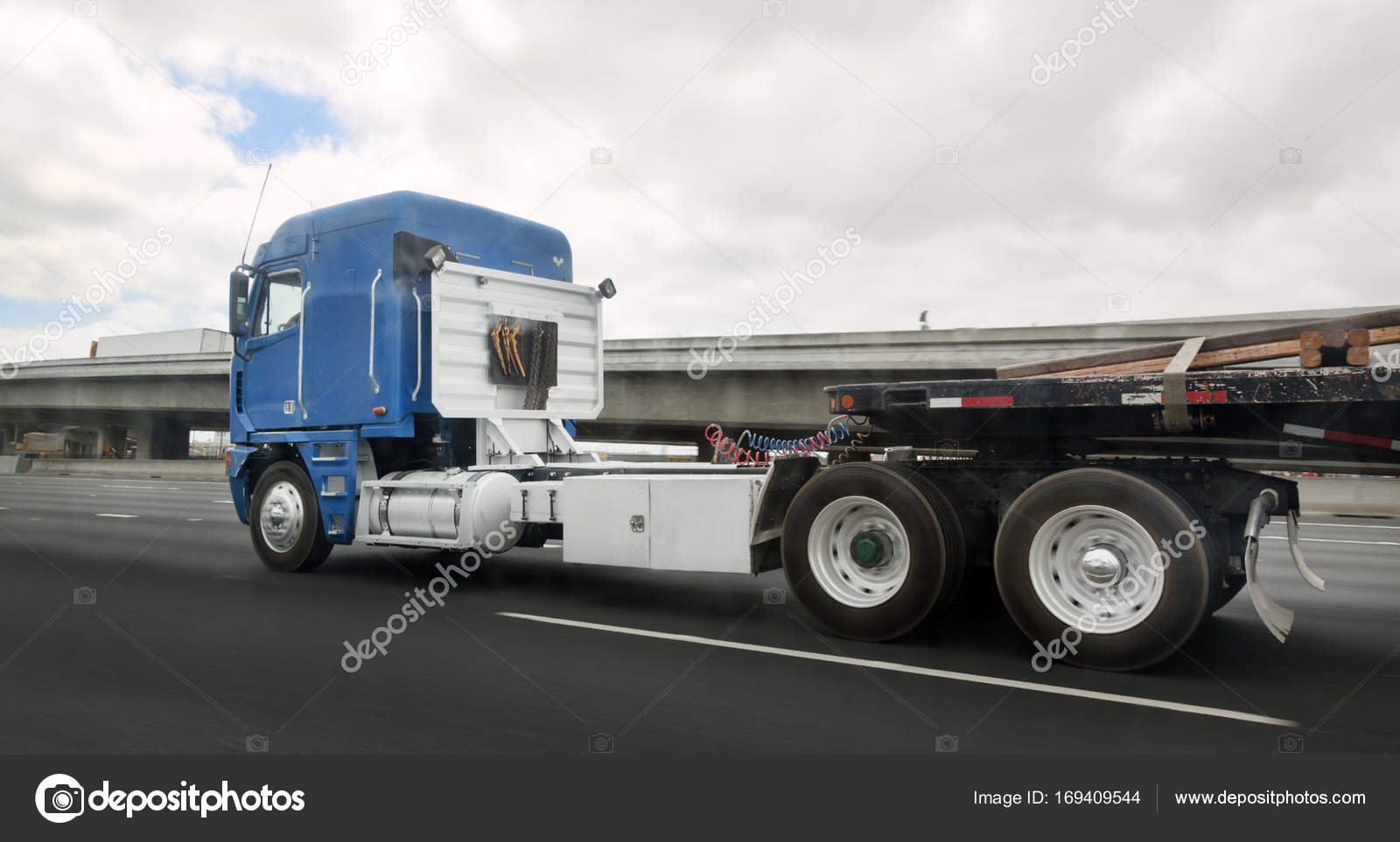 Flatbed Semi Truck On Road