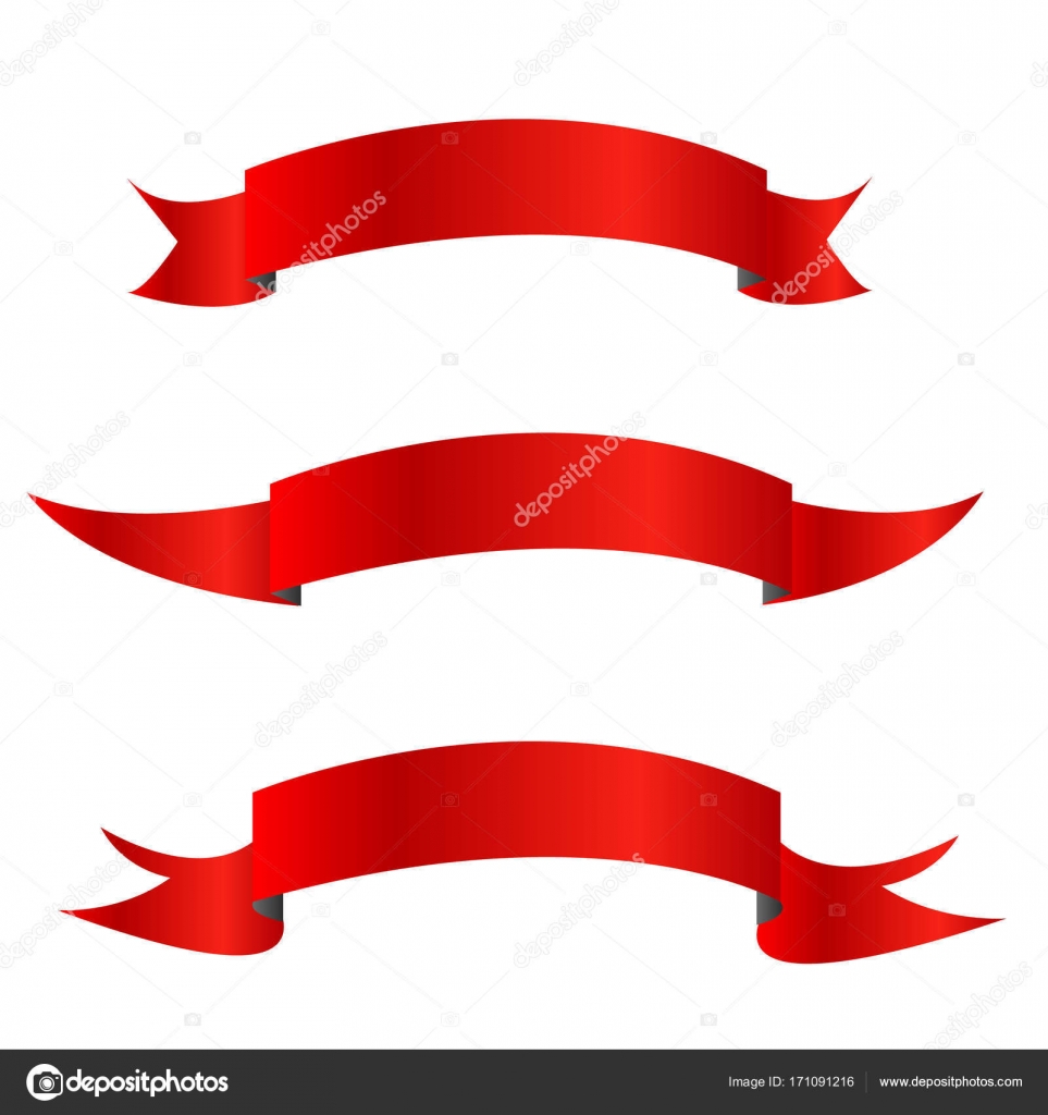 Collection of Red ribbons horizontal banners flat isolated vector ...