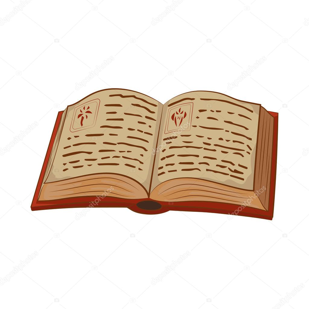 Abre el libro de magia. Libro de magia en estilo de dibujos animados. 2025