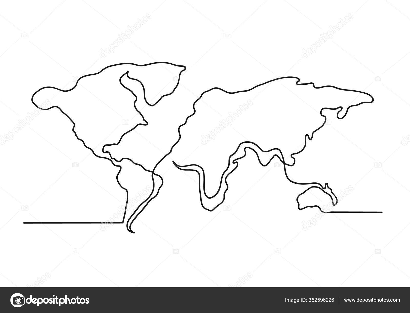 Continuous One Line Drawing World Map Business Concept Earth Planet ...