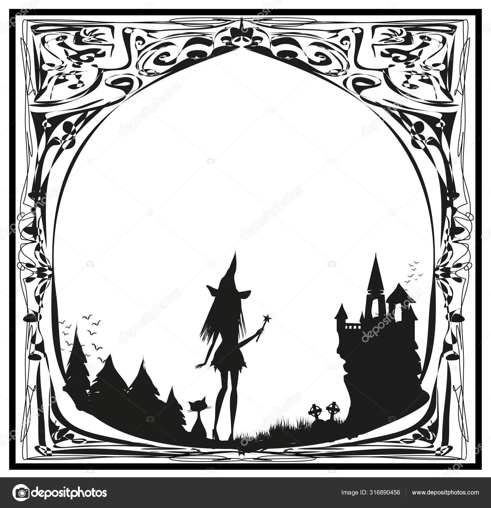 Frame of witch, cemetery and haunted house Stock Vector Image by ...