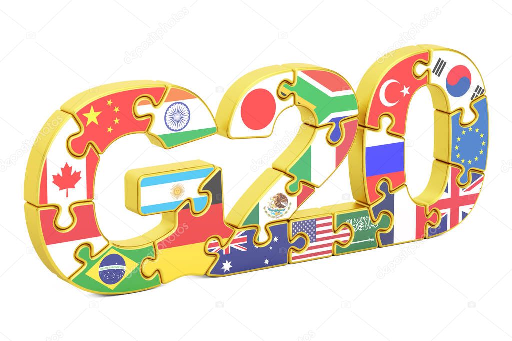 G20 from puzzles concept, 3D rendering Stock Photo by ©alexlmx 129355430