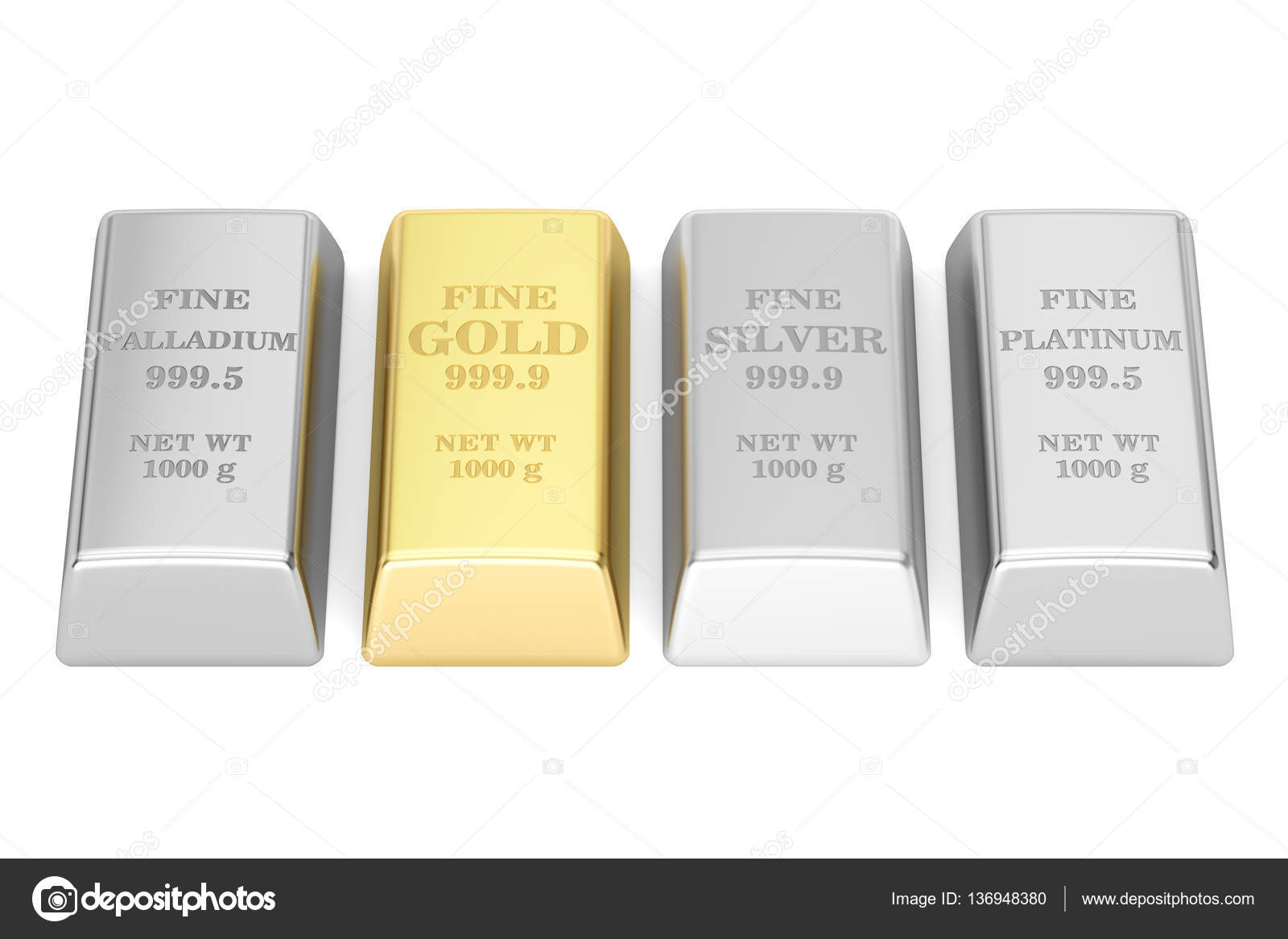 Set of monetary metals ingots, 3D rendering Stock Photo by ©alexlmx 136948380