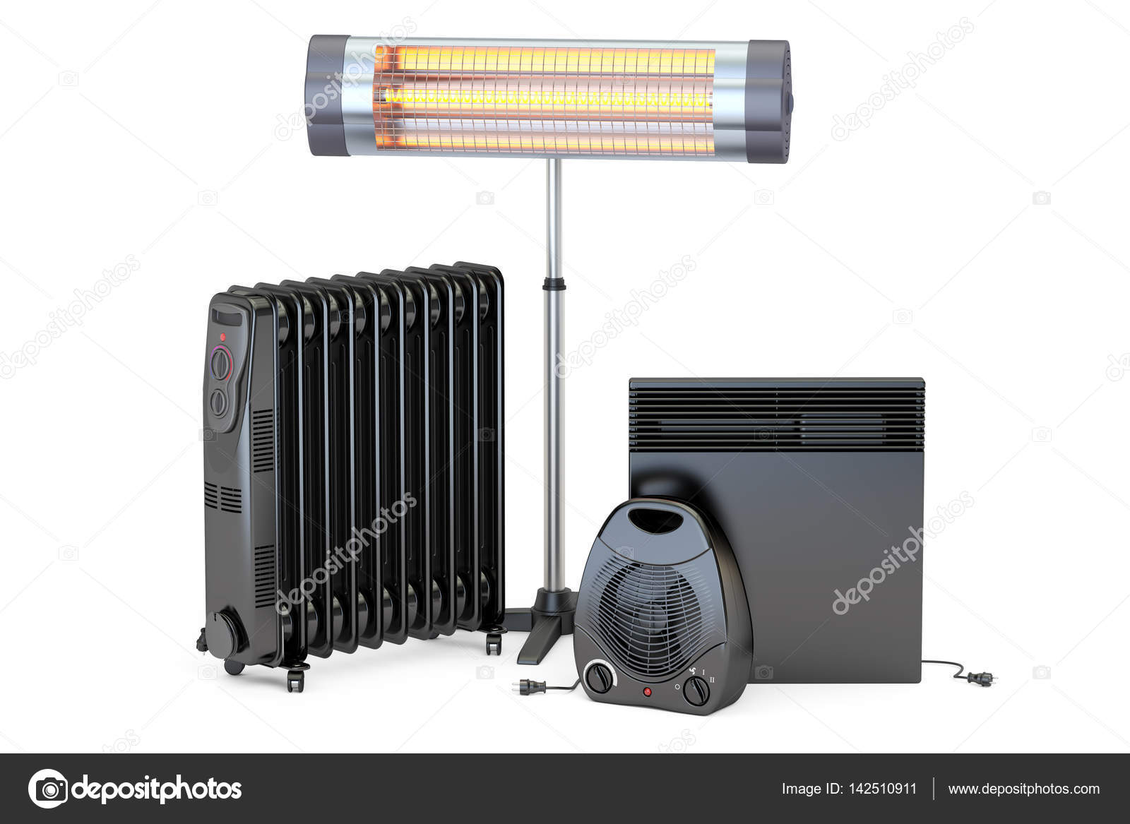Set of heating devices. Convection, fan, oil-filled and infrared Stock ...