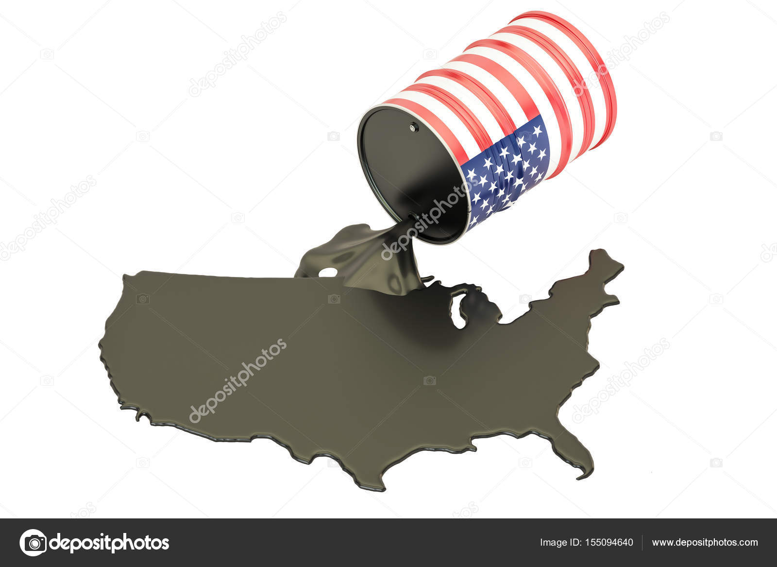 USA map with oil and barrel. Oil production concept. 3D renderin Stock ...