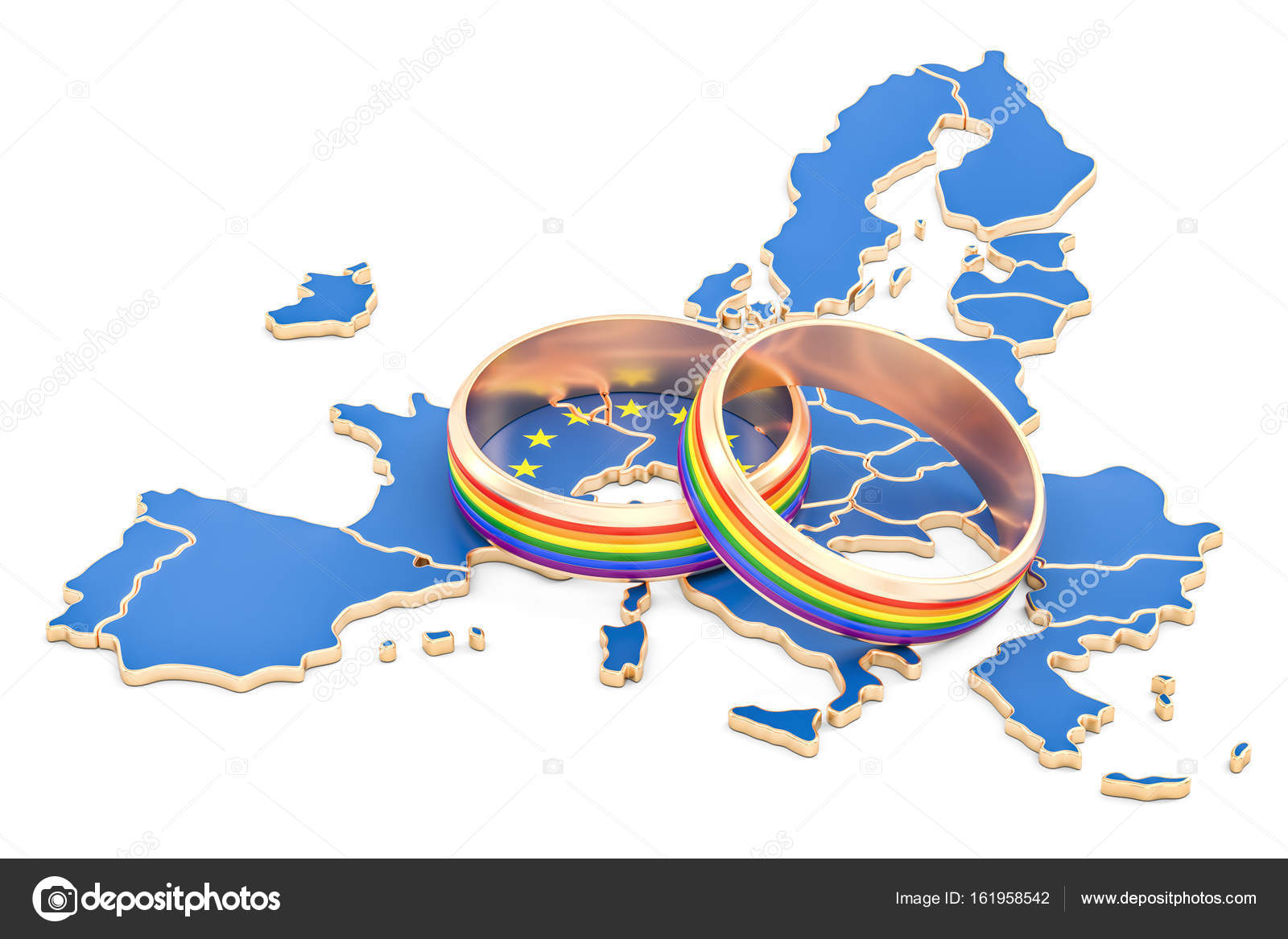 European Union map with LGBT rainbow rings, 3D rendering Stock ...