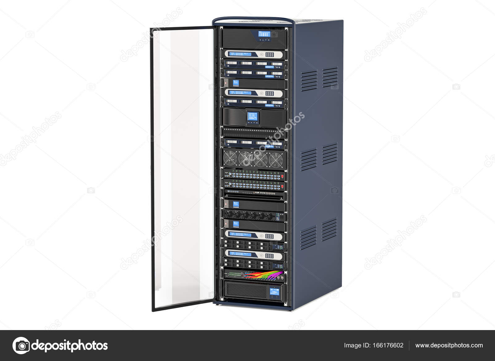 Computer Server Rack with opened door, 3D rendering Stock Photo by ...