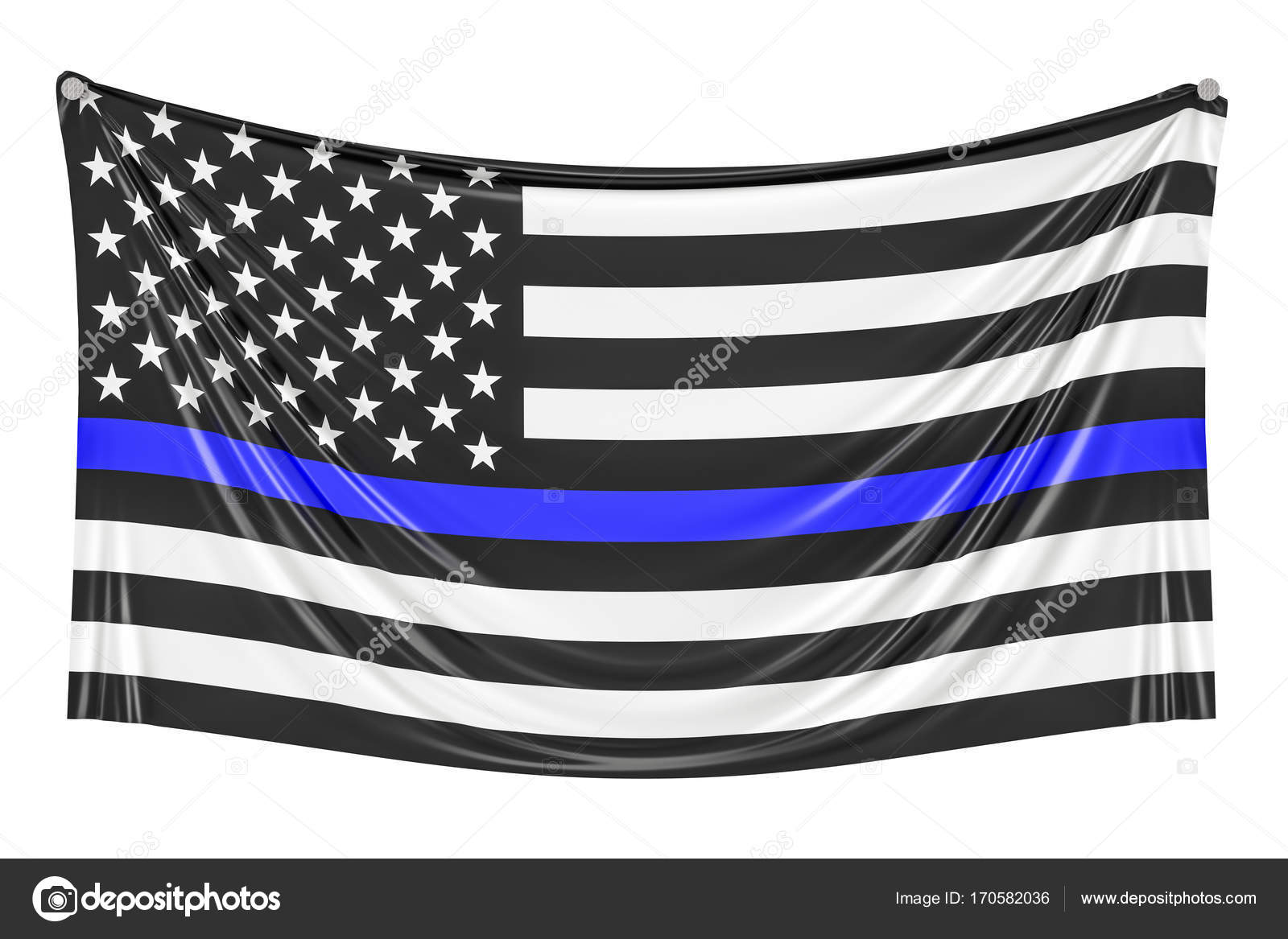 Línea Azul Delgada. Bandera Negra de EE.UU. con Policía Línea Azul ...