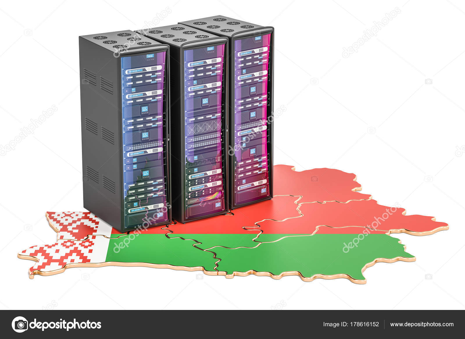 Data Center server racks in Belarus concept, 3D rendering — Stock Photo ...