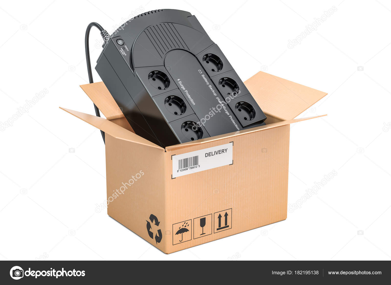 Uninterruptible power supply UPS inside cardboard box, delivery Stock ...