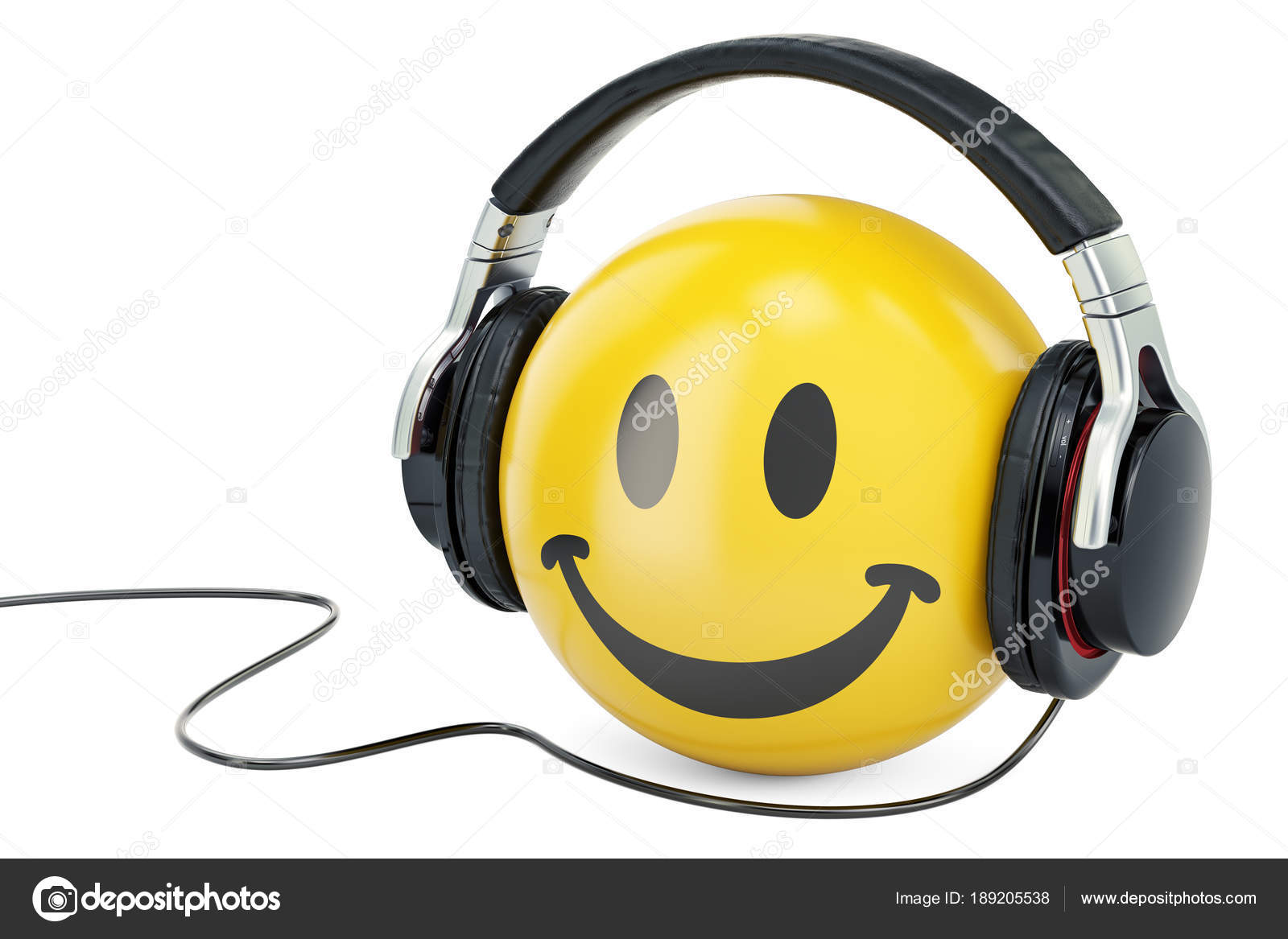 Yellow emoticon smile with headphones, 3D rendering Stock Illustration ...