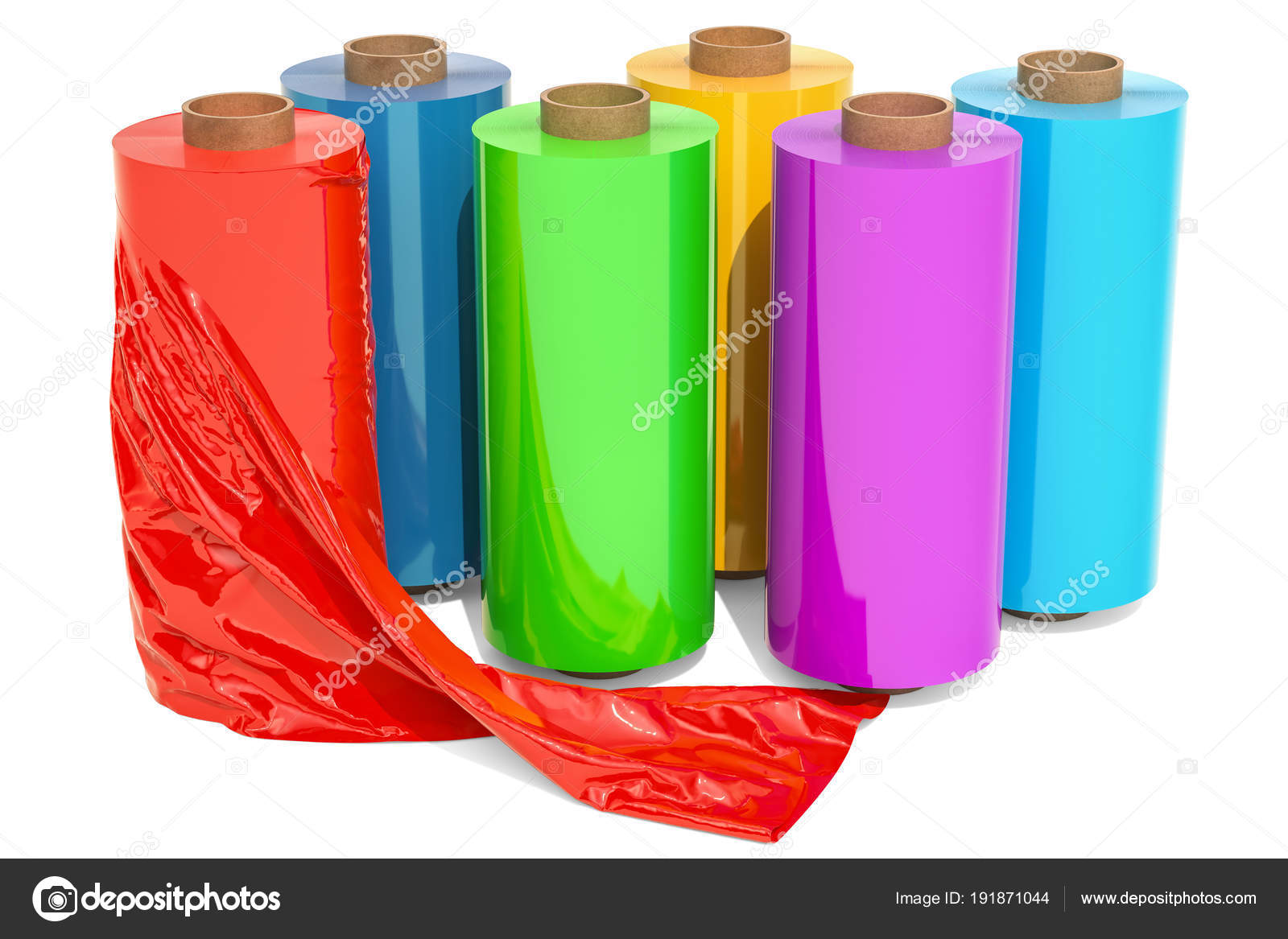 Set of colored wrapping plastic stretch films, 3D rendering — Stock ...