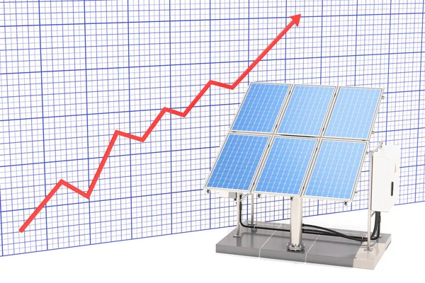 Solar panels with growing chart from golden coins. 3D rendering Stock ...