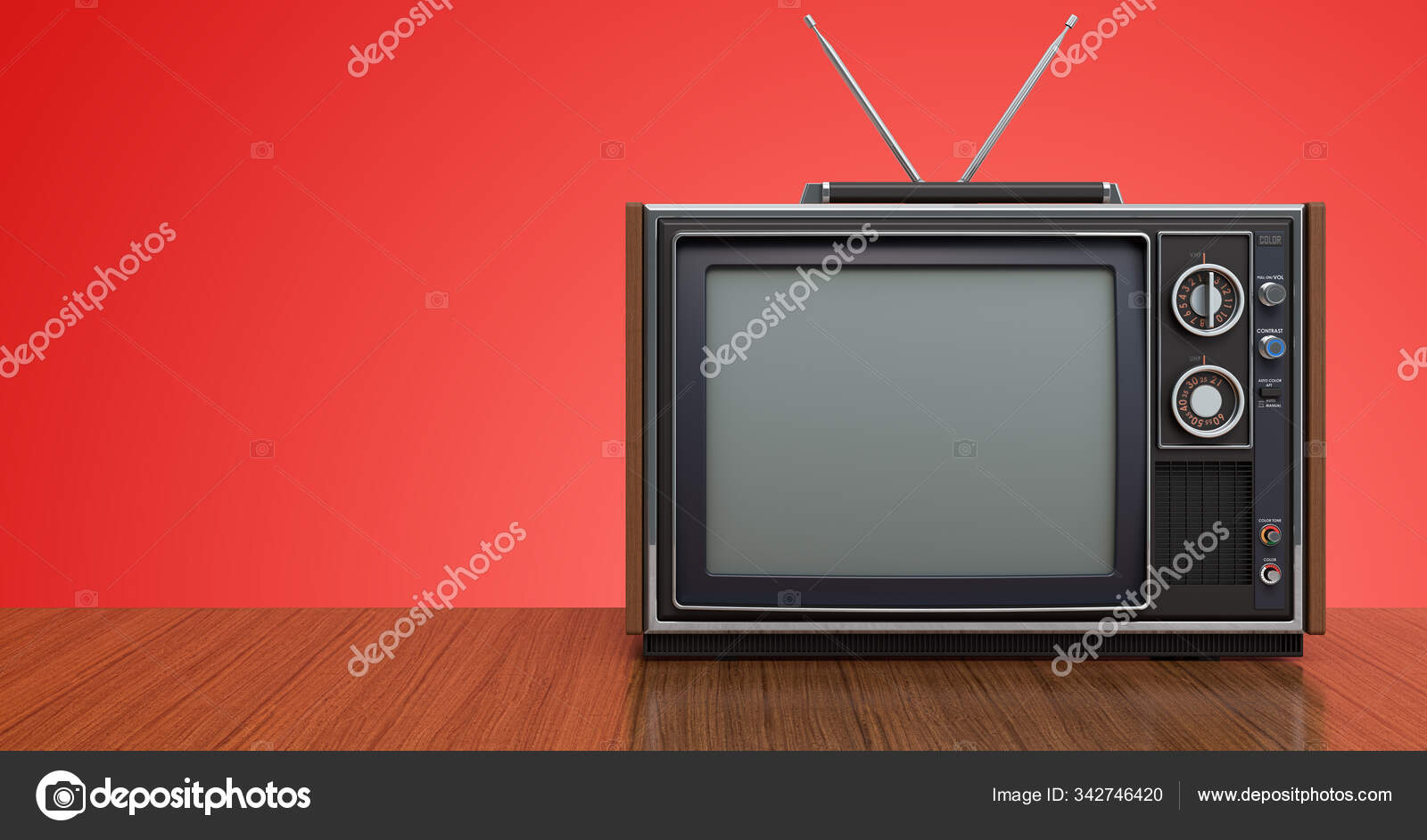 Retro TV set on the wood table, 3D rendering — Stock Photo © alexlmx ...