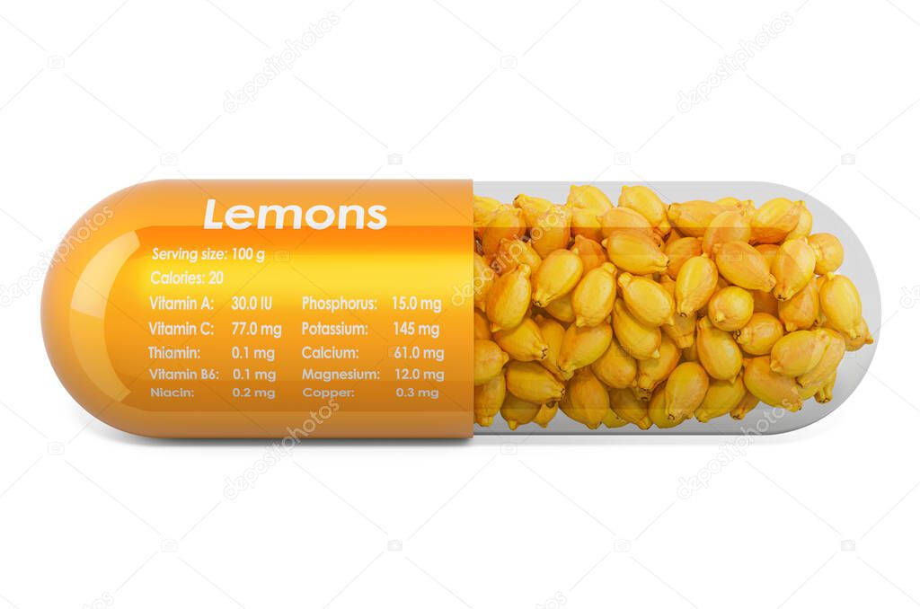 Composición de limón, vitaminas y minerales en limones. Representación ...