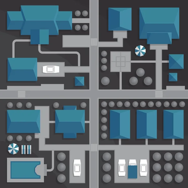 Top view map of the city with streets and houses. View from above ...