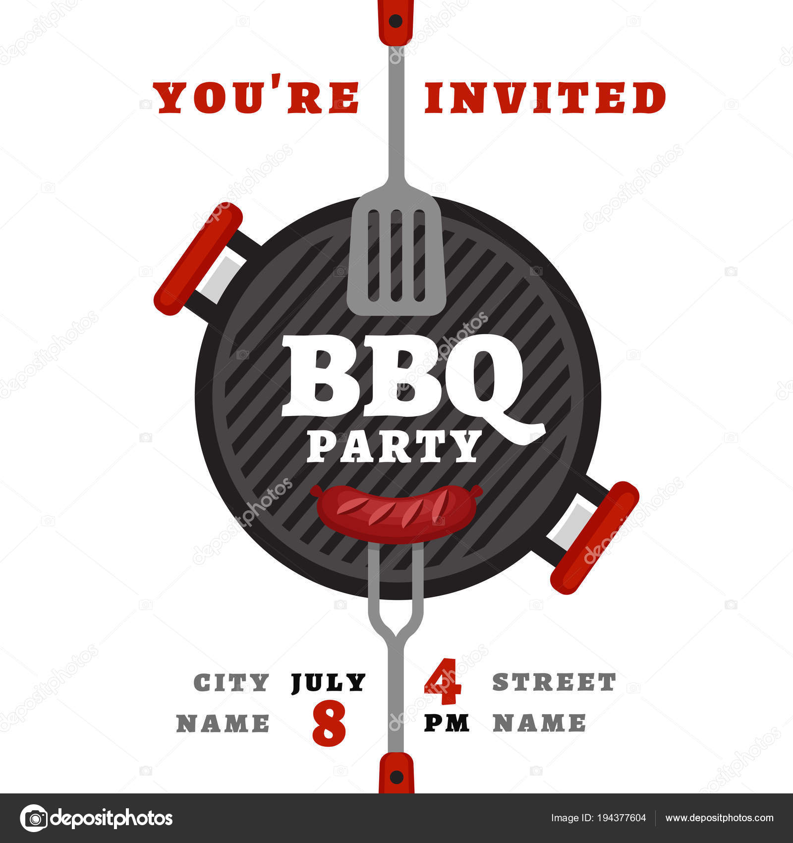 Bbq party background with grill. Barbecue poster. Flat style, vector ...
