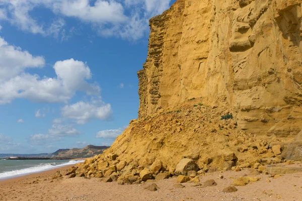 Sandstone rock stacks Ladram Bay beach Devon England UK located between ...
