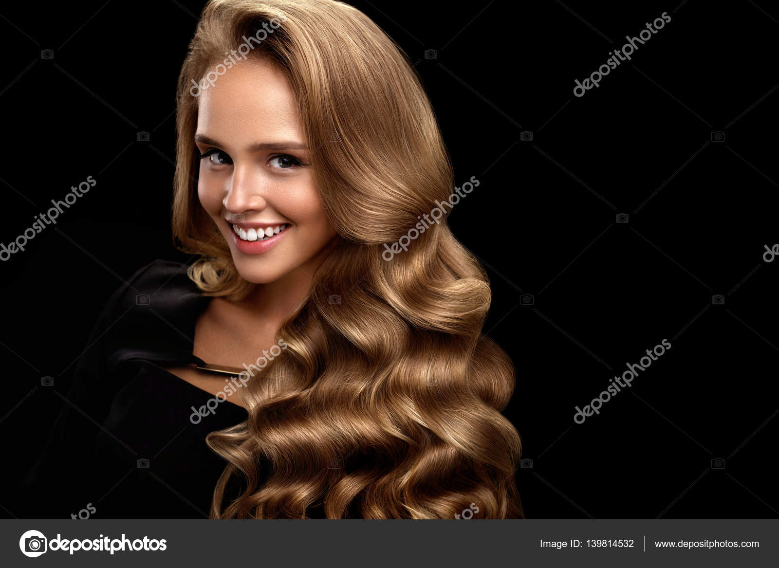 Beautiful Woman With Long Shiny Blonde Wavy Curly Hair Beauty Stock