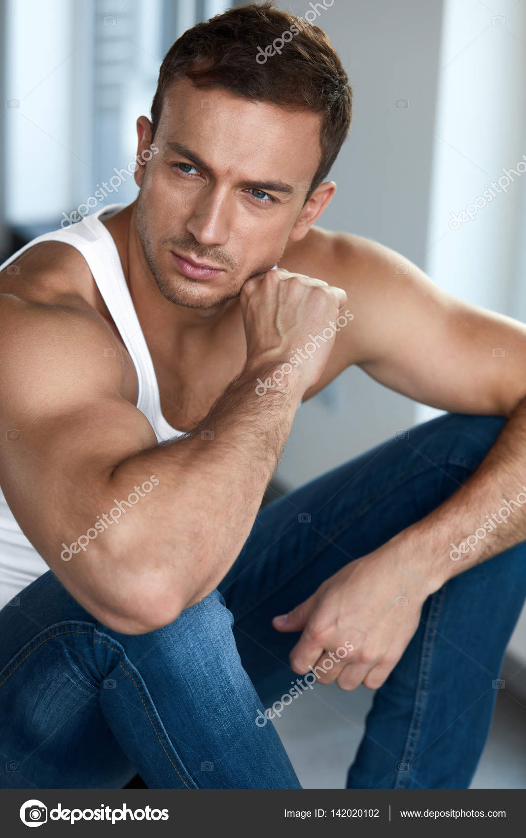 Portrait Of Handsome Young Man With Beautiful Face, Soft Skin — Stock ...