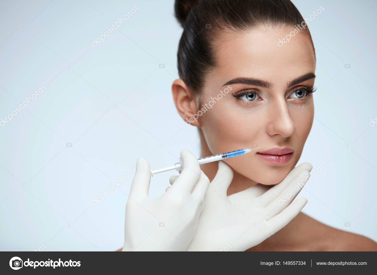 Plastic Surgery. Beautiful Woman Face Getting Beauty Injections Stock ...