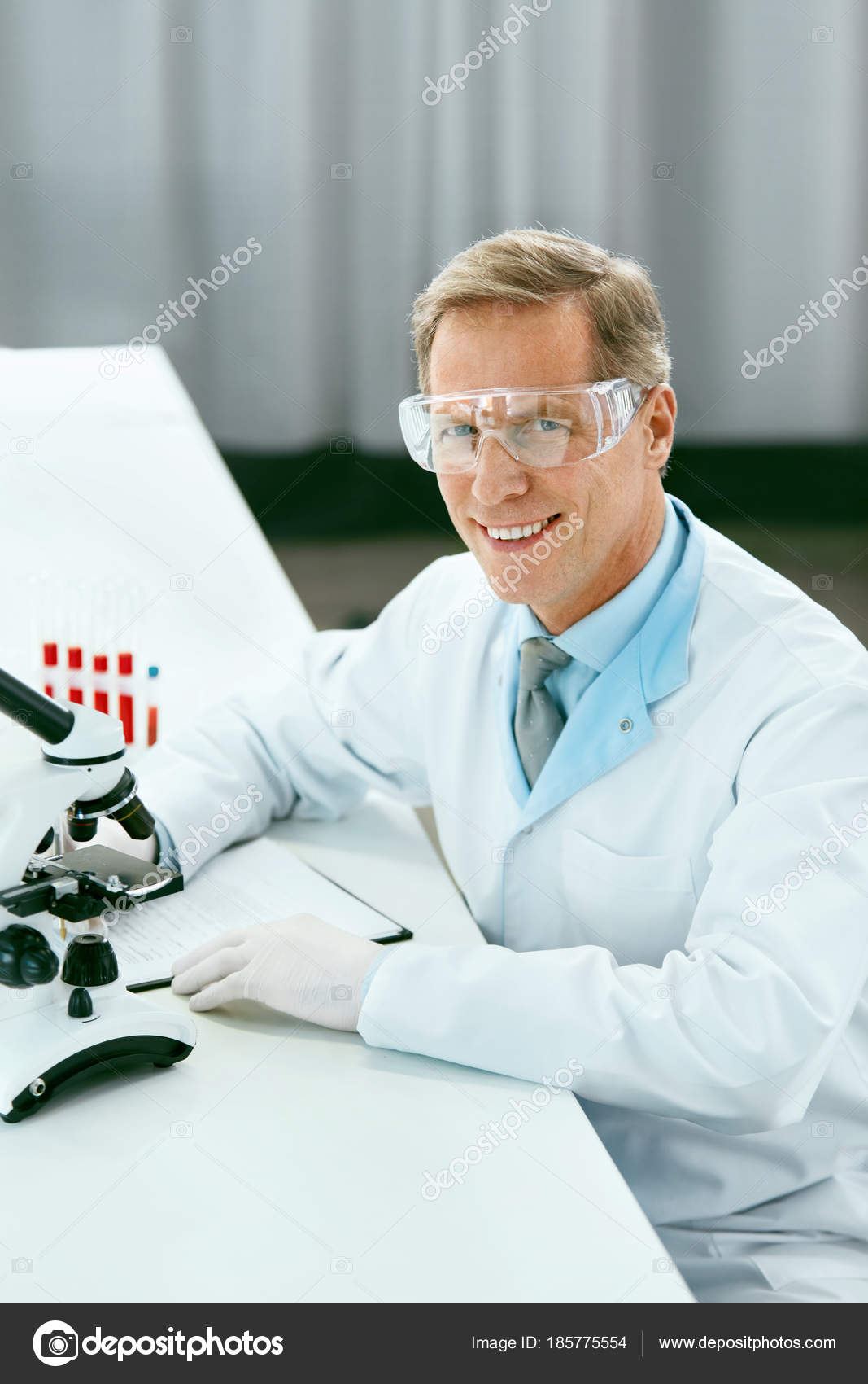 Laboratory Test. Male Doctor Analyzing Blood Sample — Stock Photo ...