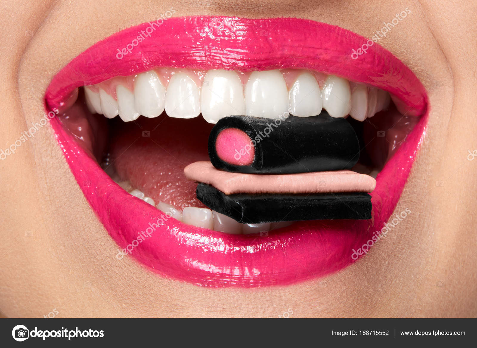 Pink Lips. Woman With Candy In Mouth. — Stock Photo © puhhha #188715552