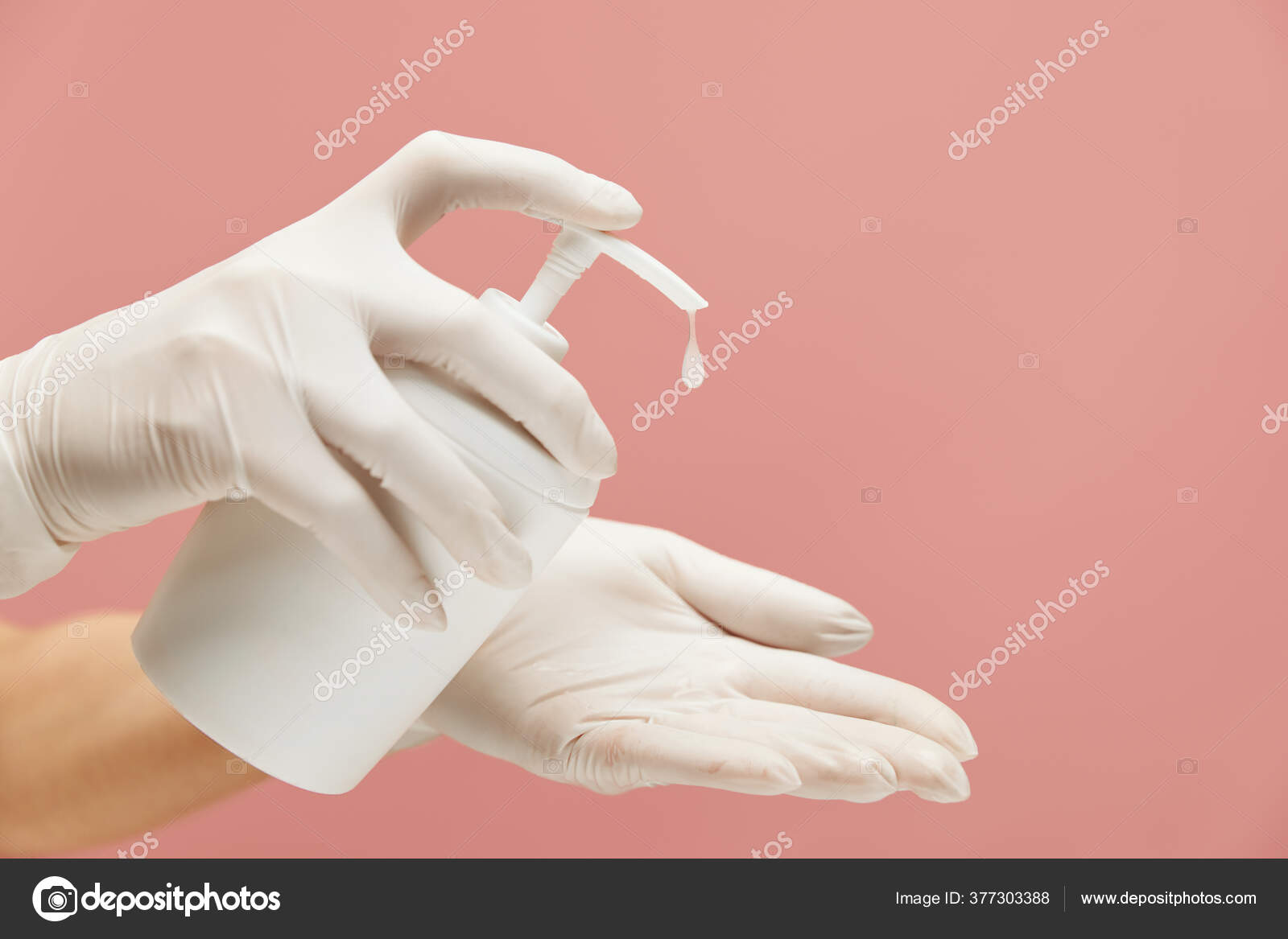Personal Hygiene Hands White Gloves Bottle Soap Pink Background Daily ...