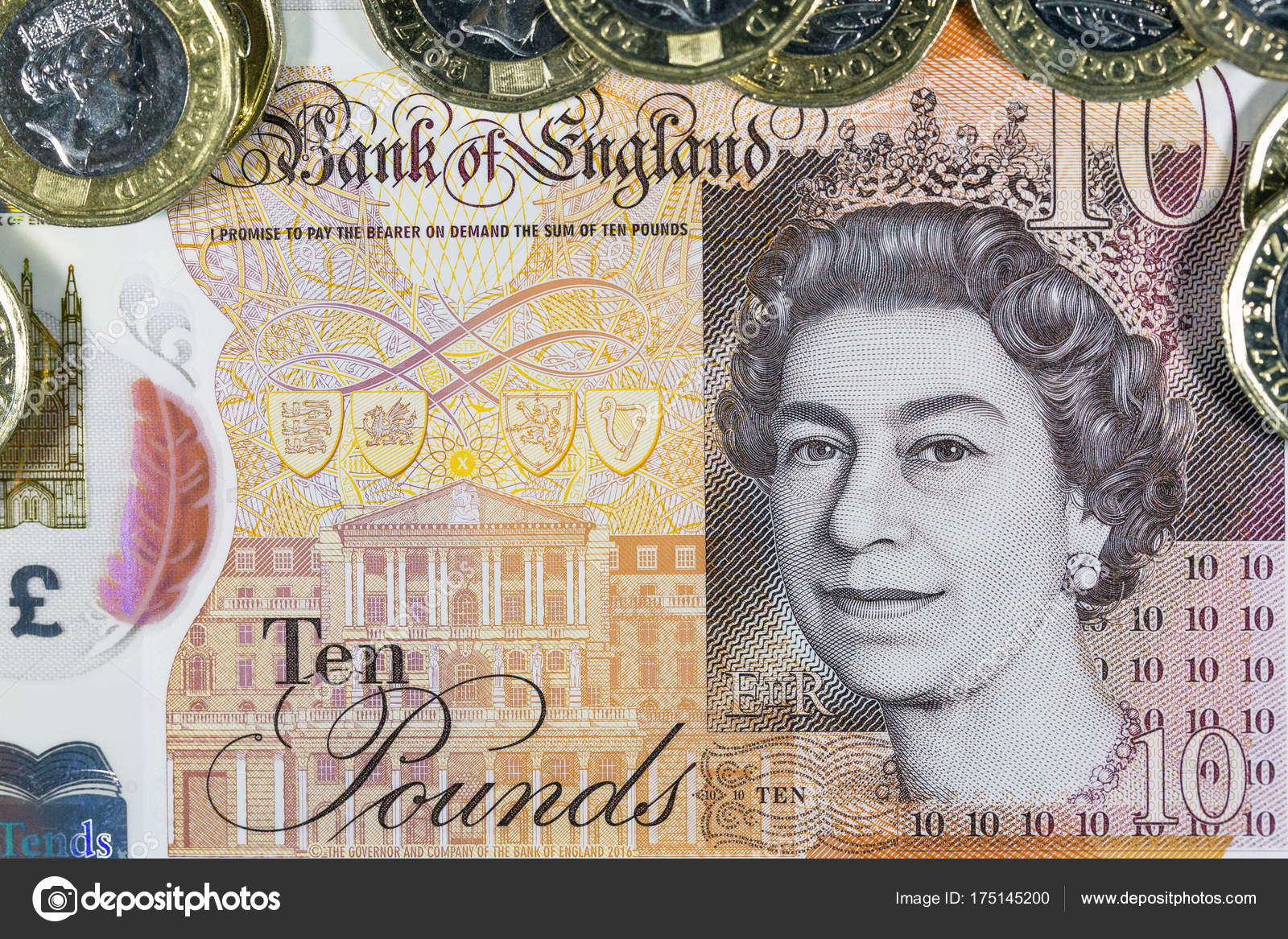 London January 2017 British One Pound Coins Ten Pound Note — Stock ...