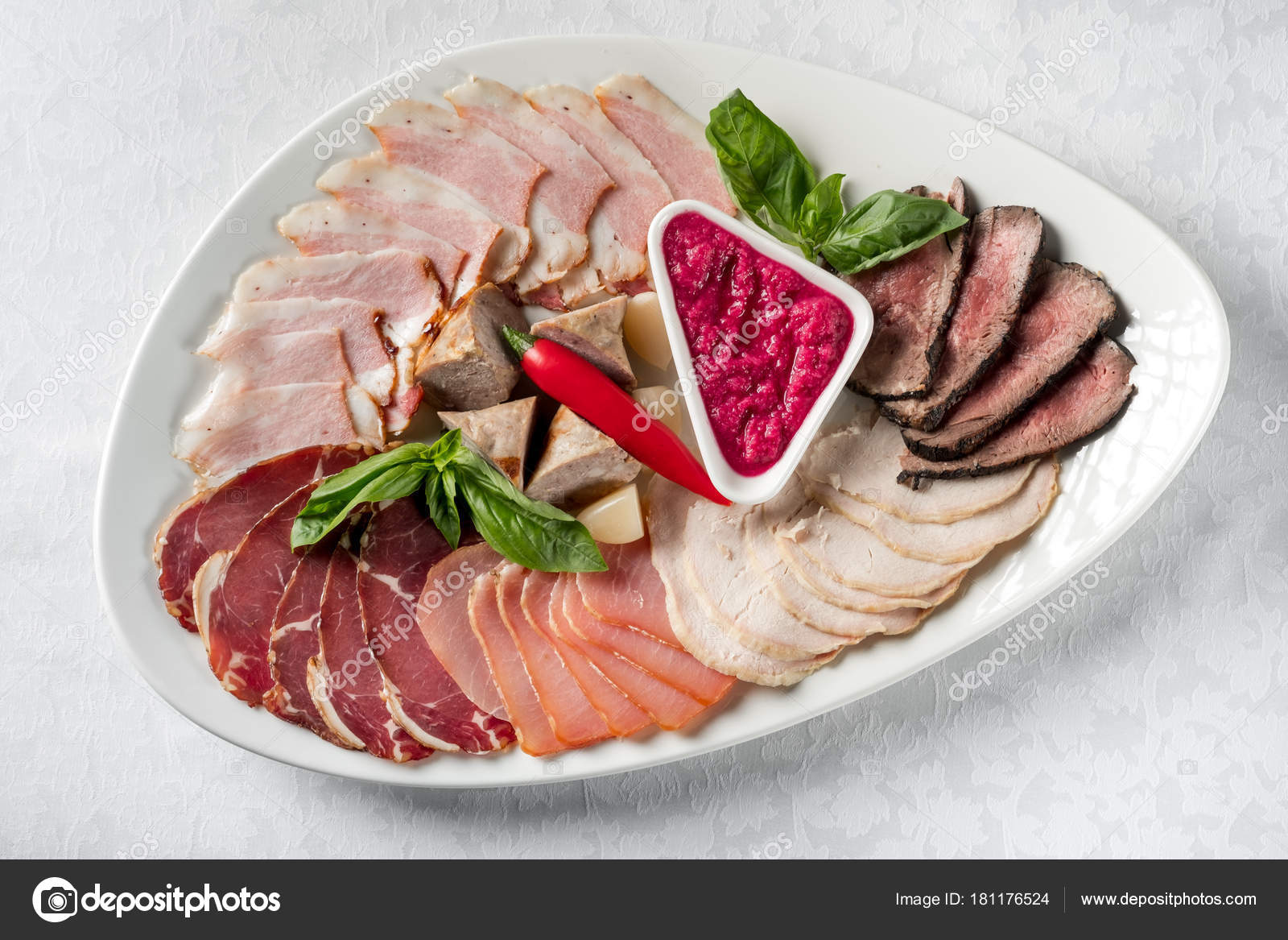 Assortment Cold Meats Plate White Background Top View Stock Photo by ...