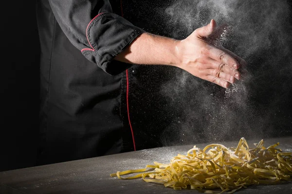 Hands Chef Cooking Pasta Spaghetti Powdering Flour Dark Black ...