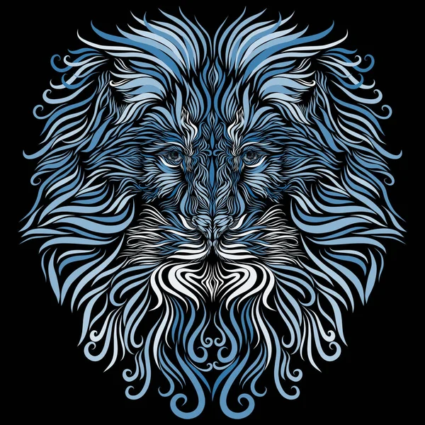 head of a majestic lion with a graceful expressive mane of turquoise ...