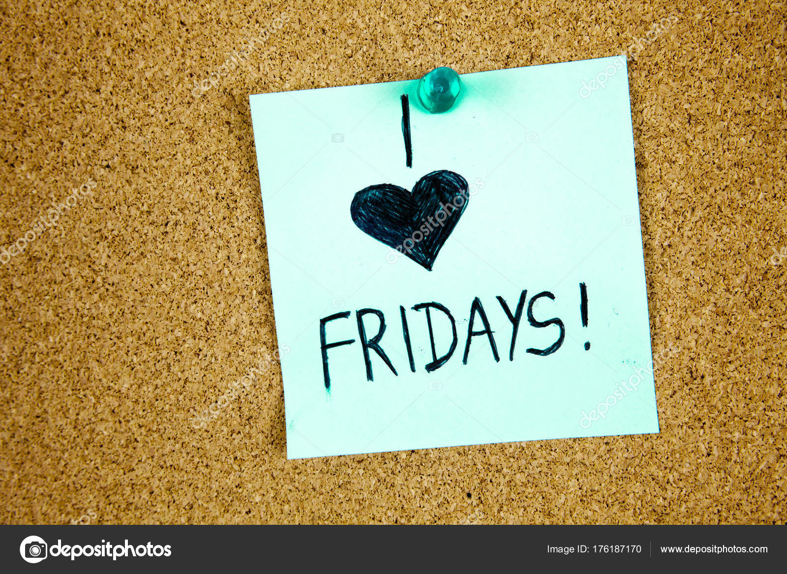 Sticky Note On Cork Board Background I love Friday Concept — Stock ...