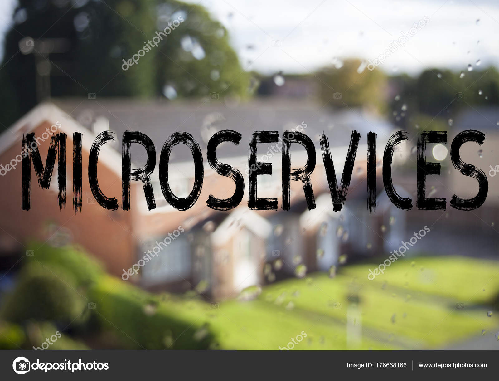 Announcement text caption showing Microservices. Business concept for ...