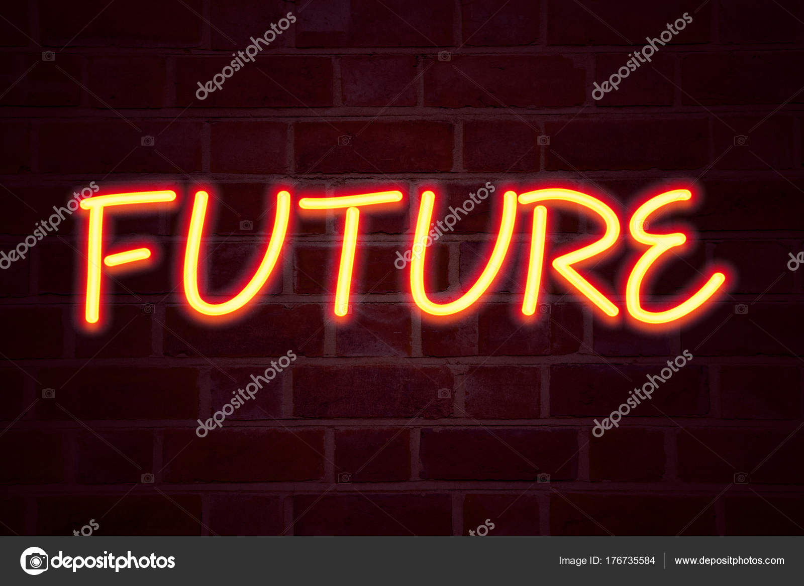Future neon sign on brick wall background. Fluorescent Neon tube Sign ...