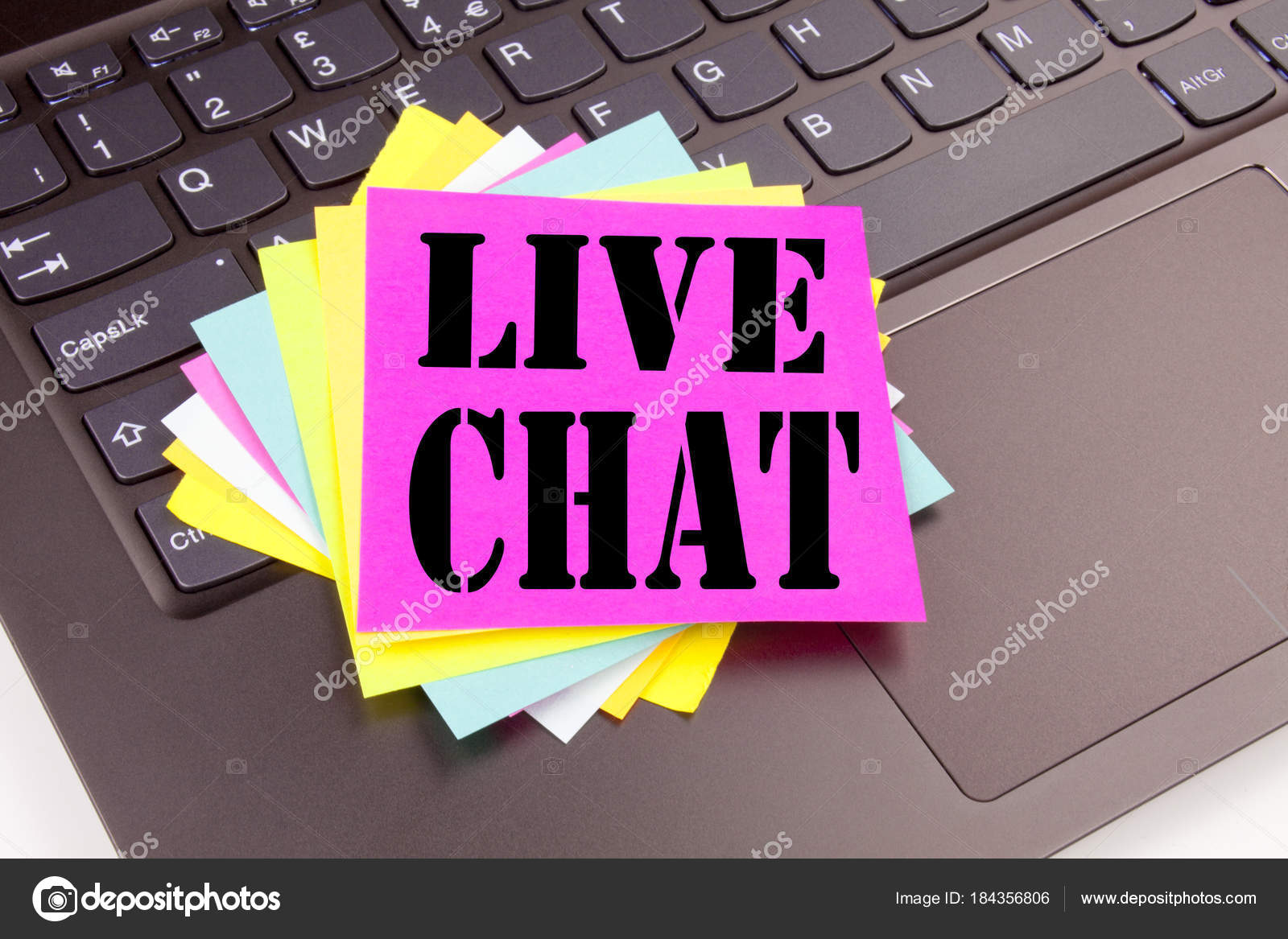 Writing Live Chat text made in the office close-up on laptop computer ...