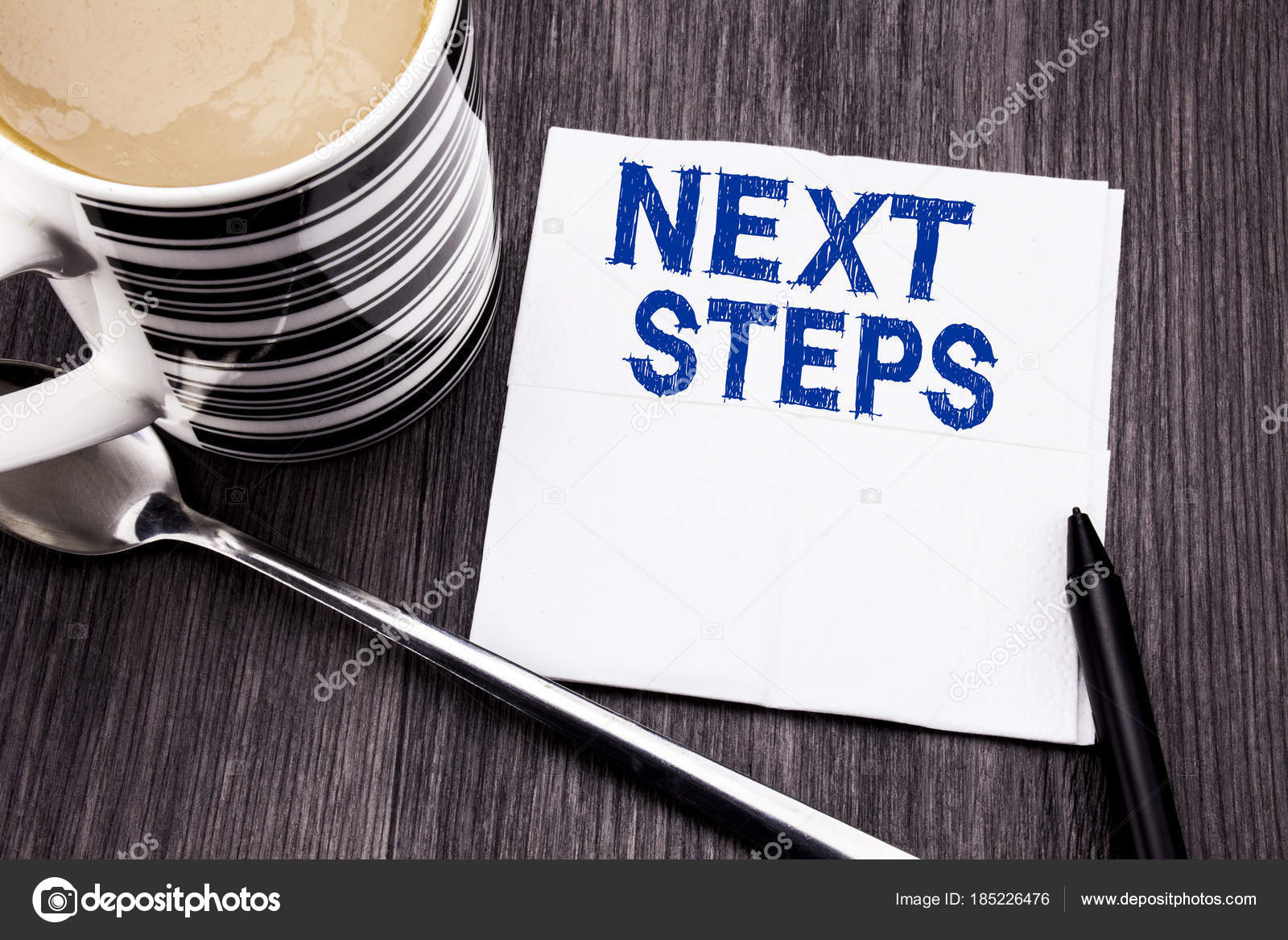 Handwritten text showing Next Steps. Business concept for Future Golas ...