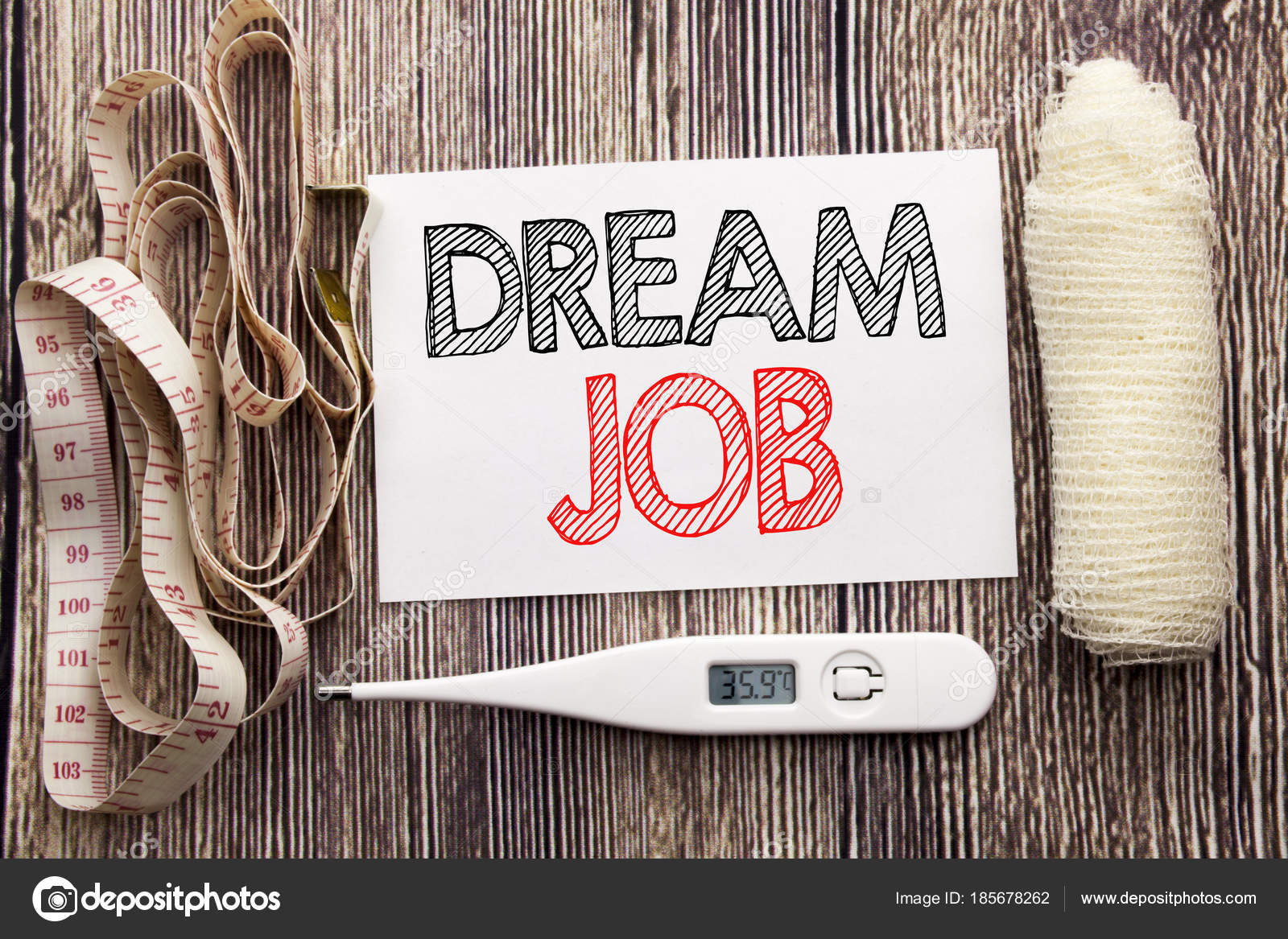 Handwritten text showing Dream Job. Business fitness health concept ...