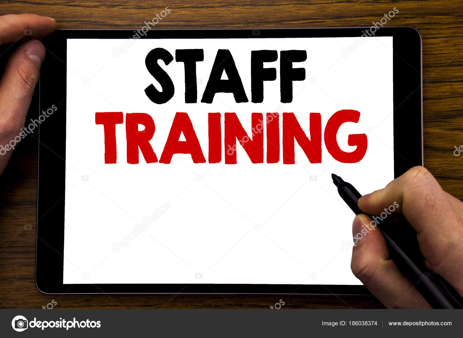 Handwriting Announcement text showing Staff Training. Business concept ...