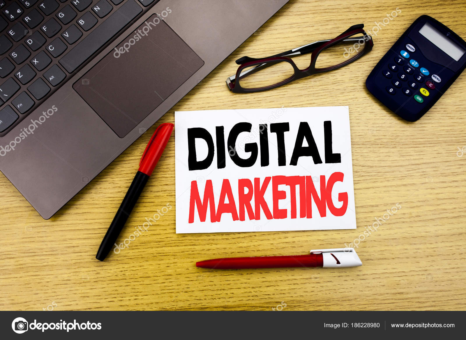 Handwritten text caption showing Digital Marketing. Business concept ...
