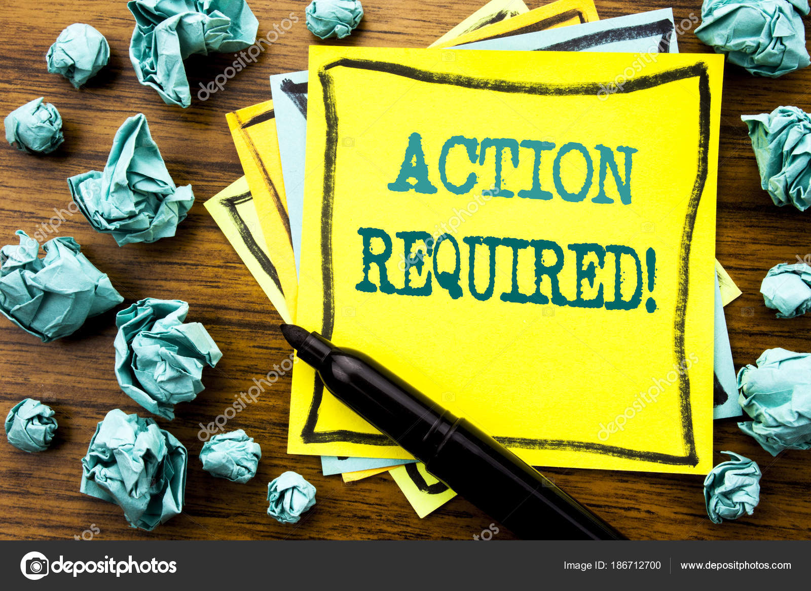 Handwritten text showing Action Required. Business concept for ...