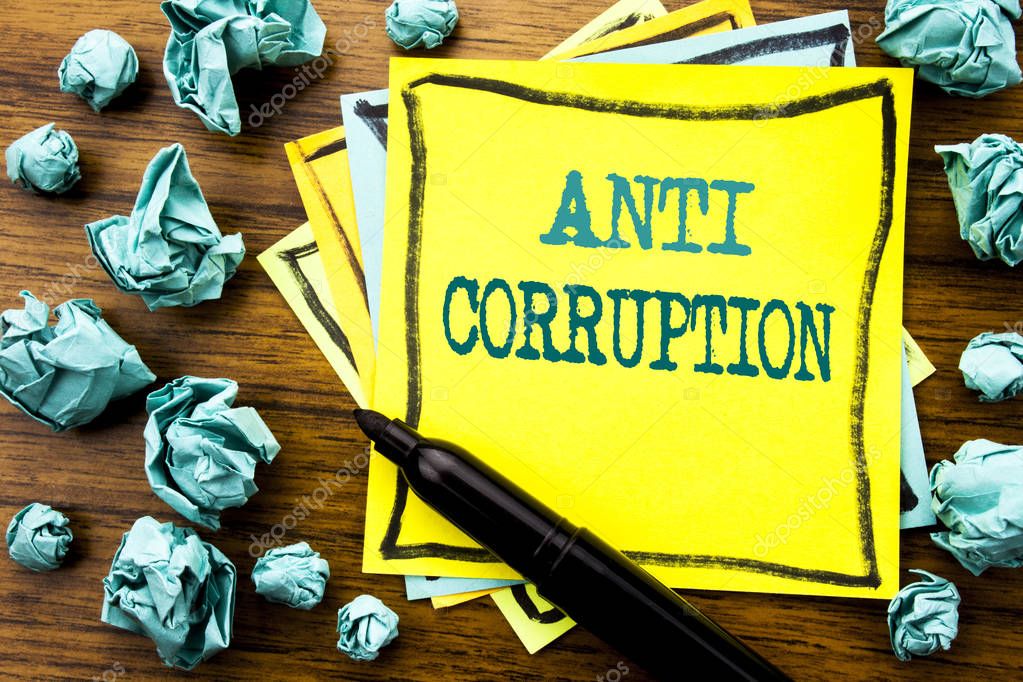 Texto manuscrito que muestra Anti Corrupci n. Concepto de negocio para soborno Texto corrupto ...