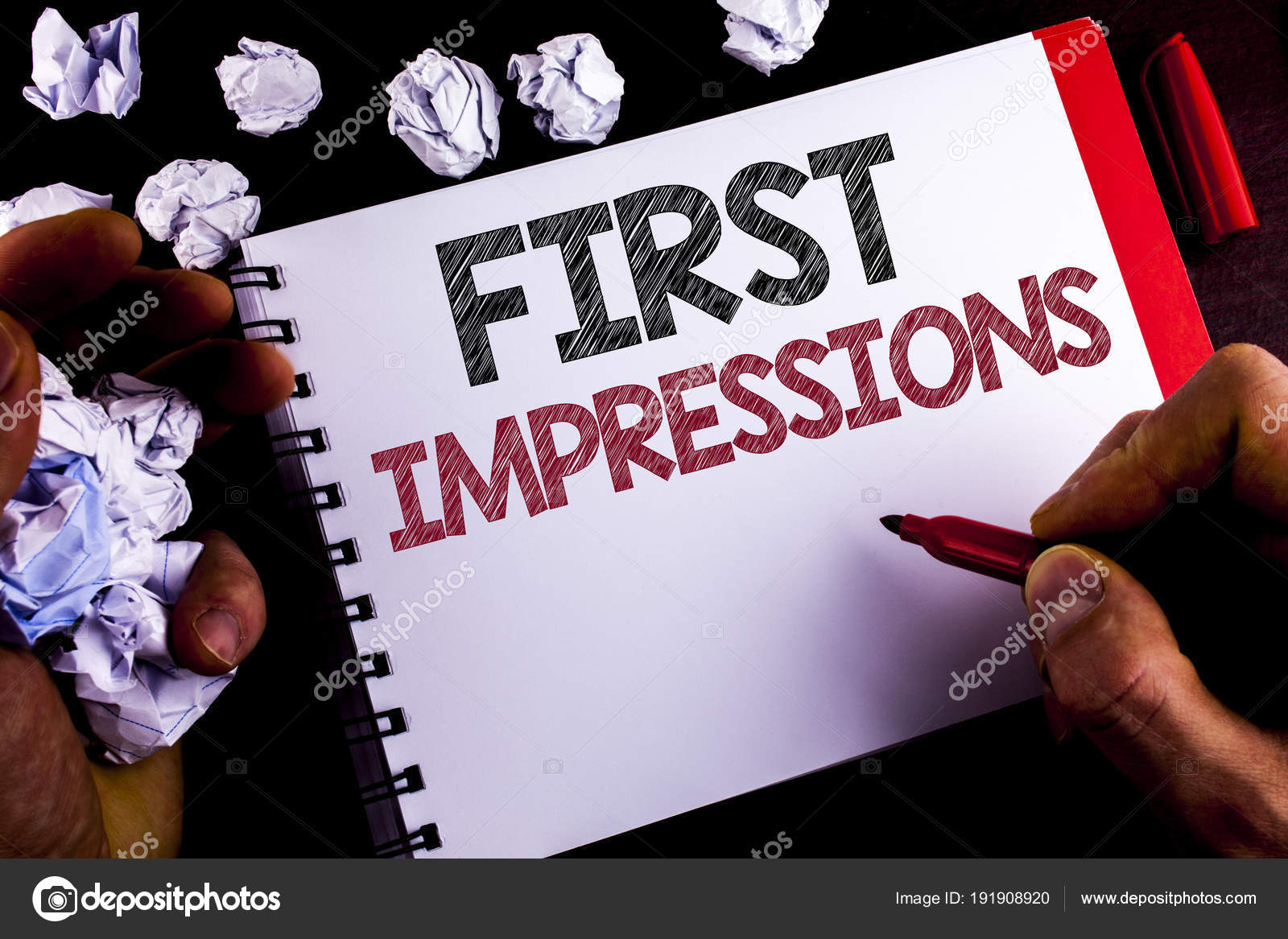 Writing note showing First Impressions. Business photo showcasing ...