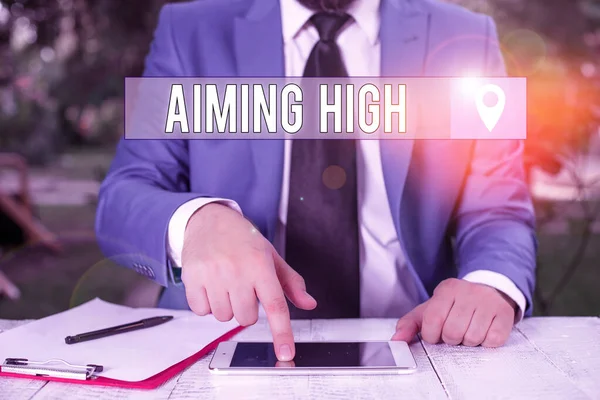 Writing note showing Aiming High. Business photo showcasing a result ...