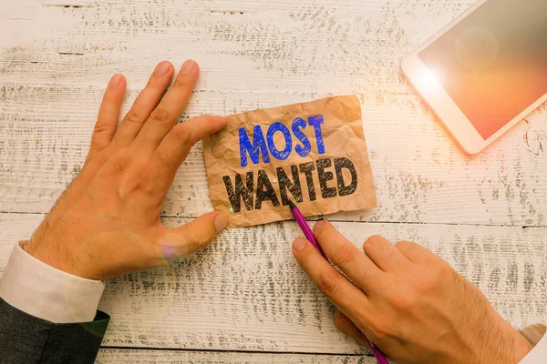 Conceptual hand writing showing Most Wanted. Business photo showcasing ...