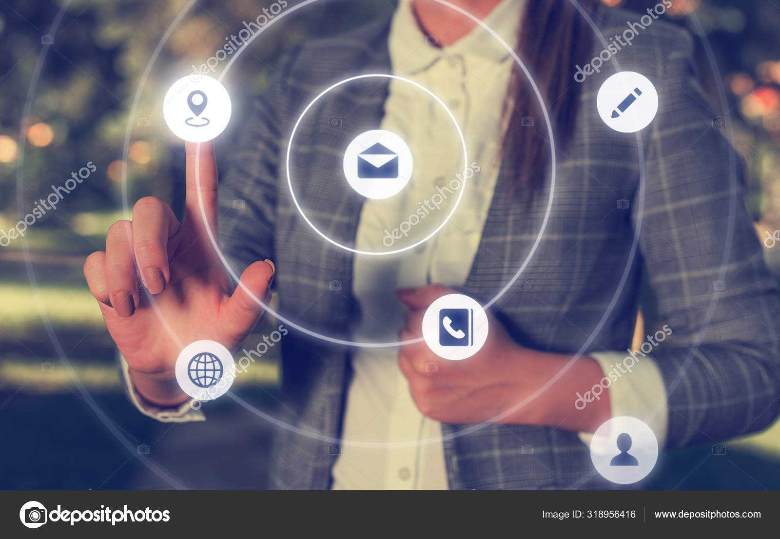 Female human presenting a presentation using the latest sophisticated ...