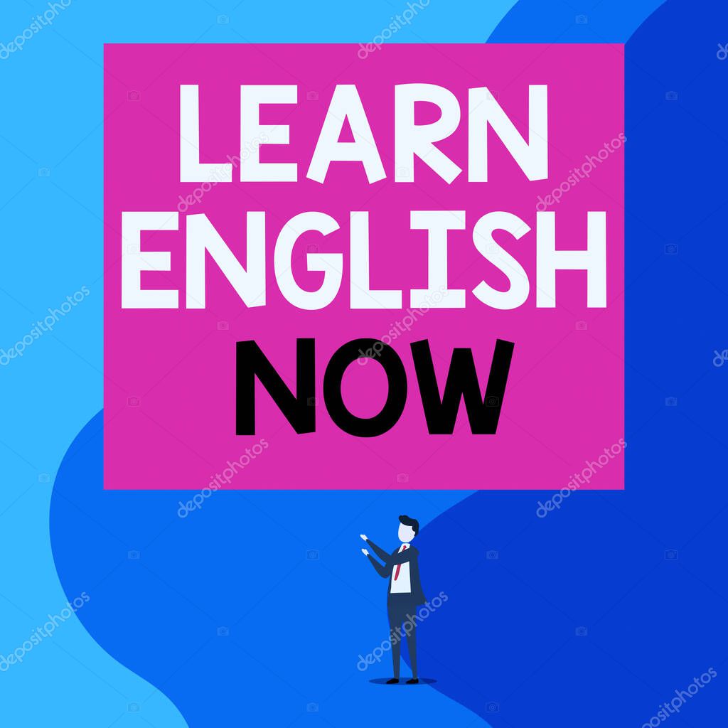 Signo de texto que muestra Aprender inglés ahora. Conceptual foto ...