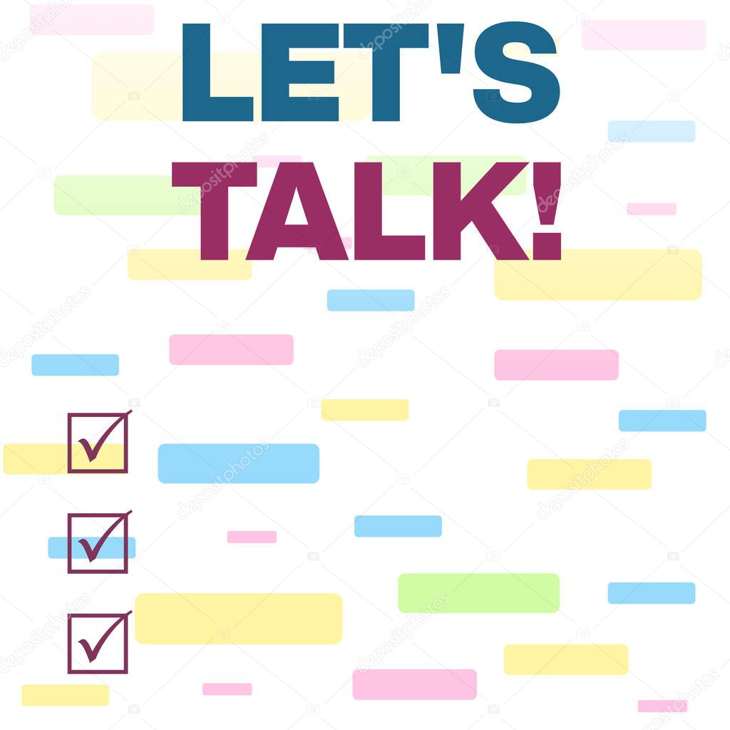 Escribiendo nota mostrando Let S Is Talk. Foto de negocios mostrando ...