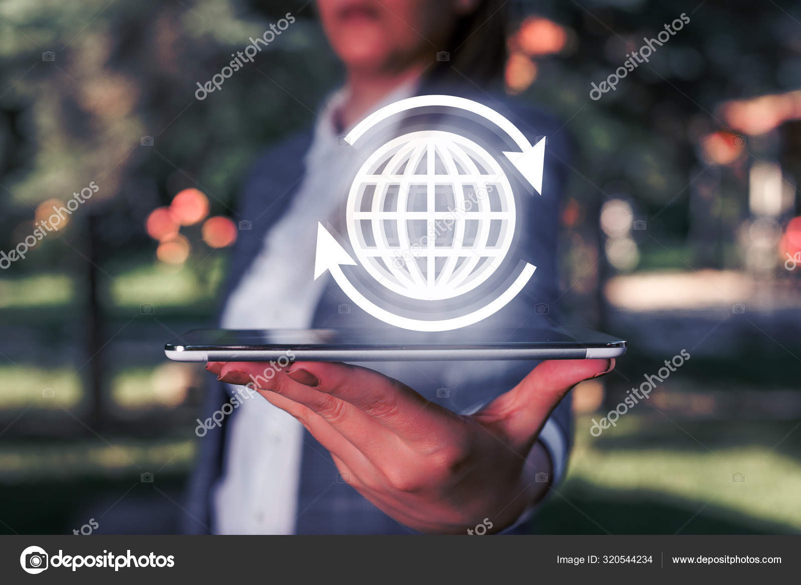 Female human presenting a presentation using the latest sophisticated ...
