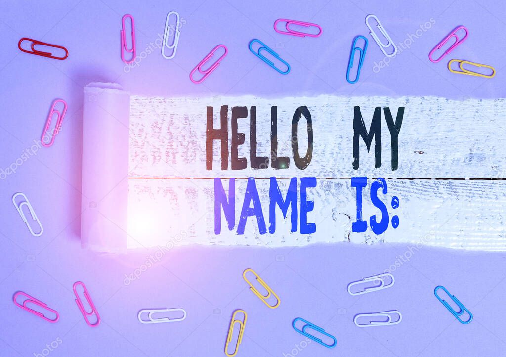 Testo calligrafico Hello My Name Is. Concetto che significa presentarsi ...